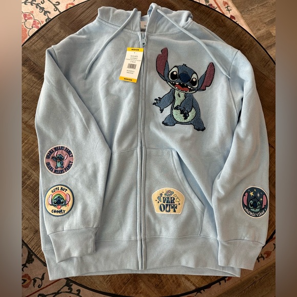 Disney | Tops | Disneys Stitch Zip Up Hoodie With Embroidered Patches ...